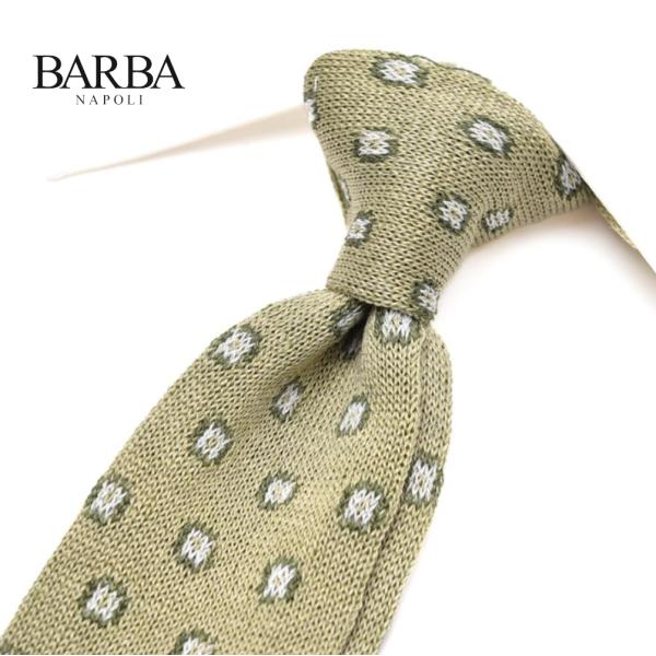ブランド：BARBA / バルババルバ BARBA ネクタイ ニットタイ メンズ cucito a mano 手縫い仕立て コットン リネン 小紋柄 グリーン イタリア ブランド MADE IN ITALY ビジネス ギフト プレゼント ラ...