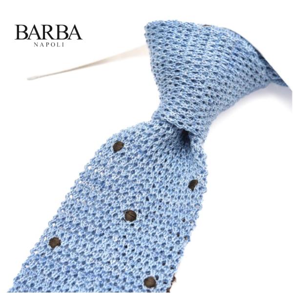 ブランド：BARBA / バルババルバ BARBA ネクタイ ニットタイ メンズ cucito a mano 手縫い仕立て コットン リネン ドット ライトブルー イタリア ブランド MADE IN ITALY ビジネス ギフト プレゼント...