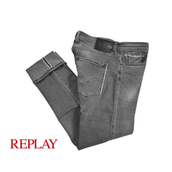 ブランド：Replay / リプレイリプレイ REPLAY GROVER グローバー デニムジーンズ ストレッチパンツ メンズ STRAIGHT FIT ストレートフィット STRETCH SELVEDGE オーガニックコットン グレー イ...