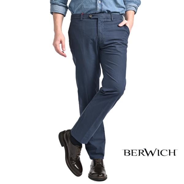 ブランド：BERWICH / ベルウィッチベルウィッチ BERWICH INT FF スラックス ノータック ストレッチ パンツ 春夏 秋 3シーズン メンズ コットン ネイビー イタリア ブランド MADE IN ITALY サイズ： 【...
