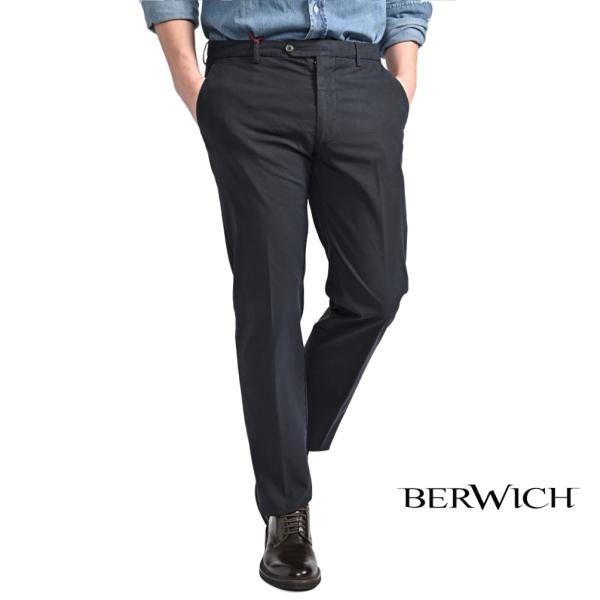 ブランド：BERWICH / ベルウィッチベルウィッチ BERWICH INT FF スラックス ノータック ストレッチ パンツ 春夏 秋 3シーズン メンズ コットン ダークネイビー イタリア ブランド MADE IN ITALY サイズ...