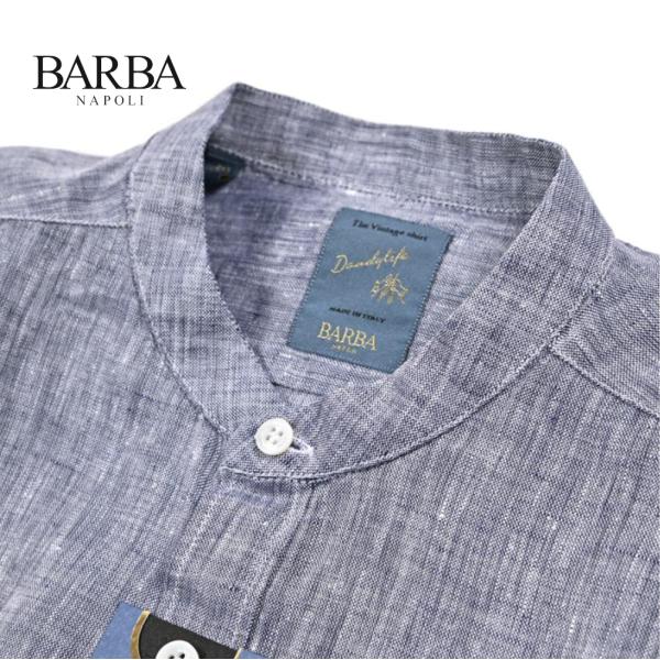 ブランド：BARBA / バルババルバ BARBA DANDYLIFE カジュアルシャツ ノーカラー プルオーバー 春 秋 長袖 メンズ リネン 100% ブルー イタリア ブランド MADE IN ITALY サイズ：【39】国内参考価格...