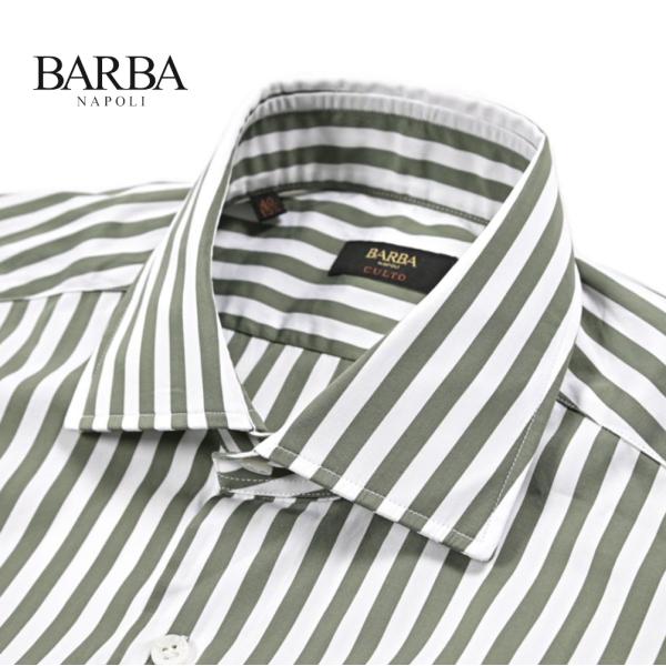 ブランド：BARBA / バルババルバ BARBA CULTO ドレスシャツ ワイドカラー 長袖 オールシーズン メンズ コットン 100% ストライプ グリーン イタリア ブランド MADE IN ITALY サイズ： 【40】国内参考価...
