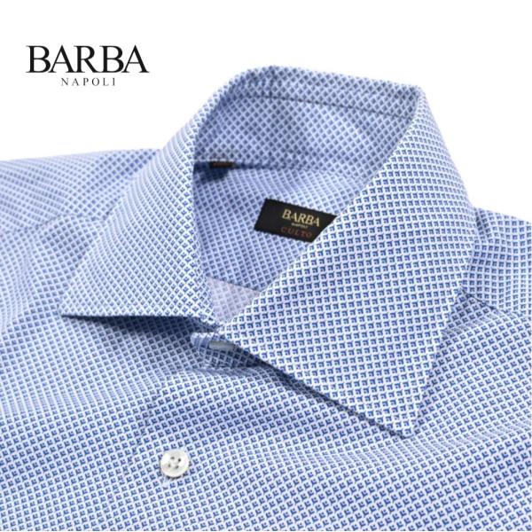ブランド：BARBA / バルババルバ BARBA CULTO ドレスシャツ ワイシャツ ホリゾンタルカラー オールシーズン 長袖 メンズ コットン 100% 総柄 ホワイト ブルー イタリア ブランド MADE IN ITALY サイズ：...