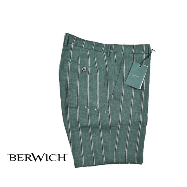 ブランド：BERWICH / ベルウィッチベルウィッチ BERWICH BER_MUDA ショーツ ノータック ハーフパンツ 春夏 メンズ リネン 100% グリーン イタリア ブランド MADE IN ITALY サイズ： 【54】【58...