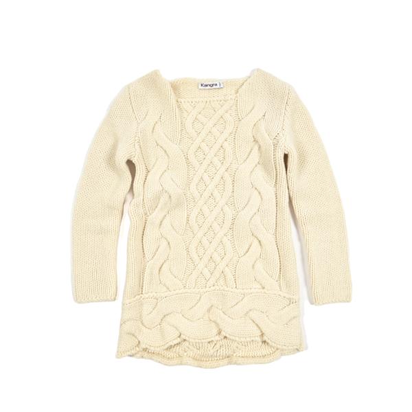 カングラ Kangra ニットワンピース クルーネック ケーブル編み ホワイト 子供服 キッズ ジュニア 【サイズ6(6歳)】【メリノウール100%】国内参考価格：14,300円(税込)原産国：提供：【送料無料】【ラッピング無料】検索用：