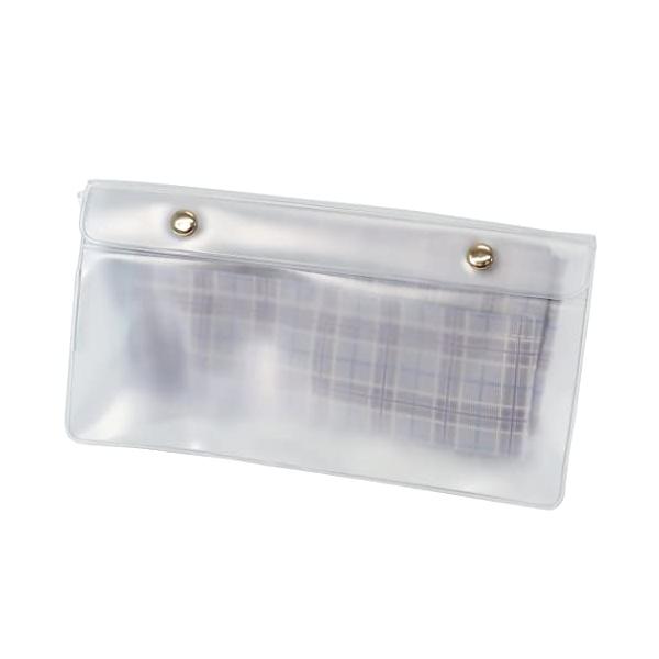 「商品情報」毎日が楽しくなるキュートなステーショナリーシリーズこちらはこちらはスモーキーカラーxクリア素材xチェックの見せるペンペース[チェッククリアハイペンポーチ]が好評に付きおしゃれな秋冬バージョンになってリニューアル 中が見えるフラッ...