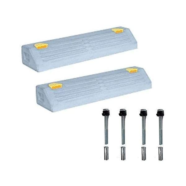 駐車場のコンクリート製・車止め（カーストッパー）NSP-100B低車高タイプ  ピン用付き　2個セットサイズ　幅600mm　高さ100mm　奥行き160mm　　重さ18.5kg　付属品　反射型ホールキャップ、アンカーピン・重量がございますの...