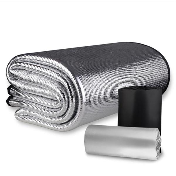 【製品仕様】▼表地：アルミフィルム▼裏地：アルミフィルム【優れる素材】アルミホイル製、防水性、耐寒性、防湿性、頑丈で耐久性があり、きれいです。裏面は防水処理を行い、地面や草からの湿気をしっかり防がれ、通気性と耐磨耗性にも良好。【丈夫な取っ手...