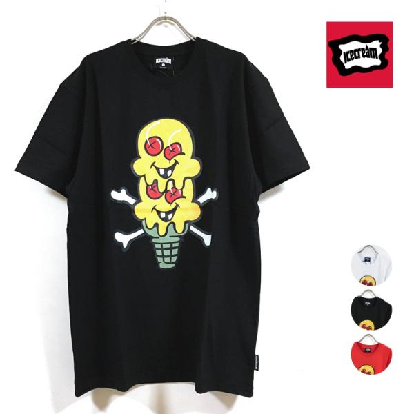 ICECREAM アイスクリーム TWO SCOOPS 半袖 Tシャツ メンズ 【 送料無料 】 クルーネック プリント トップス men tshirt tee ストリート系 ヒップホップ スケーター ファッション 黒 USサイズホワイト ...