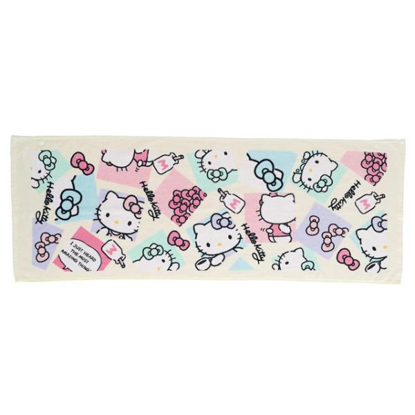 ・ジュニアバスタオル ハローキティ スクエアキュート 40×110cm スナップボタン付き 丸眞お子様が使いやすい丁度いいサイズのジュニアバスタオル。両端のスナップを留めると、タオルを肩にかけても落ちる心配がなくて便利！綿100%なので肌触...
