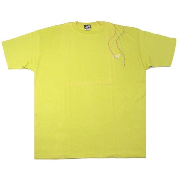 ◆商品詳細◆SHOPオリジナルのクルーネック半袖Tシャツになります。ワンポイント刺繍のデザインでは物足りず、ゴチャゴチャしたデザインもちょっと。。。というリクエストに応えたデザイン☆ライムグリーンのボディーと好相性な、オレンジ＋ターコイズブ...