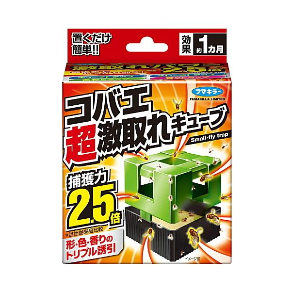 ●コバエを視覚的に誘引するキューブ型。●コバエが好む緑と黒のツートンカラー。●コバエの好きな酢と酒にアミノ調味料を加えた特選誘引剤で強力誘引。※パッケージデザイン等は予告なしに変更されることがあります。