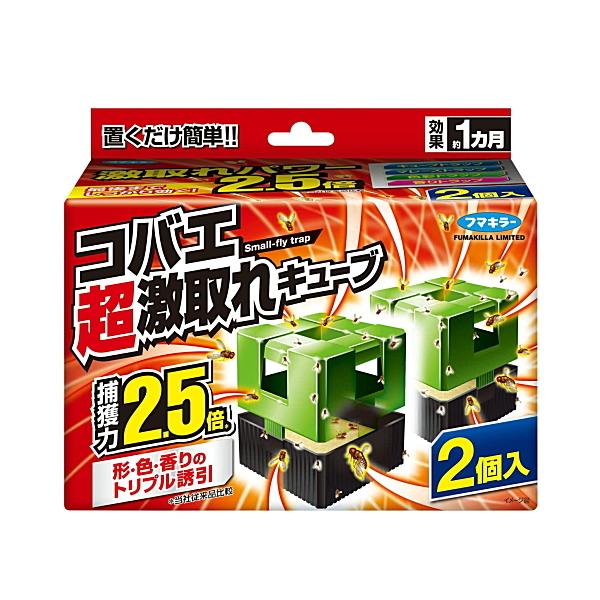 ●コバエを視覚的に誘引するキューブ型。●コバエが好む緑と黒のツートンカラー。●コバエの好きな酢と酒にアミノ調味料を加えた特選誘引剤で強力誘引。※パッケージデザイン等は予告なしに変更されることがあります。