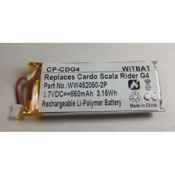 Cardo Scala Rider G4,G9,G9X用バッテリー　新品です。○容量：850mAh○サイズ：51mm*20mm*9.3mm○2線　コネクタあり＜対応機種＞Cardo Scala Rider G4Cardo Scala Rid...