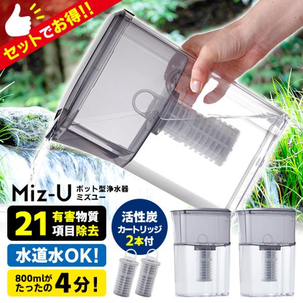 【爆買いWEEK】【送料無料】■セット内容：本体（浄水タンク、フタ、原水タンク）×2、活性炭フィルターカートリッジ×2、取扱説明書（保証書）×2■バリエーション：アースブラック（LIMN-MIZ-U-BK01S2）■検索キーワード：4595...