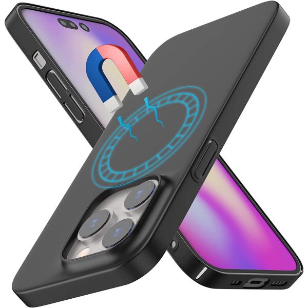 即納 iPhone 14/14Pro/14Plus/14ProMax マグネット内蔵 MagSafe 対応 ケース カバー ブラック マット質感 PC マグセーフ ワイヤレス充電対応