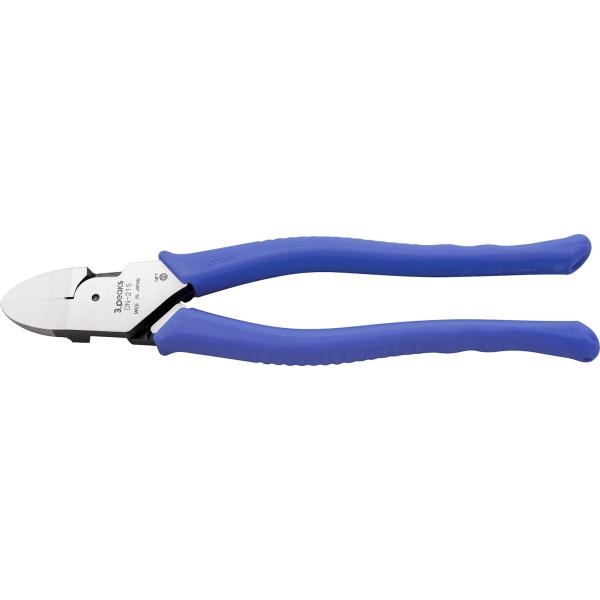 【電工Fニッパ】電線切断に特化したニッパ。VVF線（3芯）を1回で切断可能です。刃面形状：フラット（平面）グリップ穴付：落下防止ストラップ取付用（※ストラップは付属しません）手になじみやすいエラストマー樹脂グリップ電工のプロに。薄く鋭い刃で...