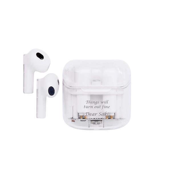 ENC マイク搭載、クリアな音声で通話できる Bluetooth ワイヤレスイヤホンです。ケース含めて36g、イヤホン単体はたったの3gの軽量設計で持ち運びも使用時もストレスフリー。スケルトンケース上面の約 25 x 20 mm にご希望の...