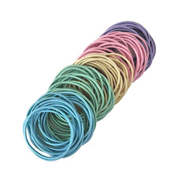 パステルカラー/直径：５cm、円周：１５cm、太さ：２mm/-・Color:パステルカラー・大容量　パステルカラー　約１００本セットのヘアゴム・直径：５cm　円周：１５cm　太さ：２mm・金具・結び目なしのシンプルなデザイン・細めのデザイン...