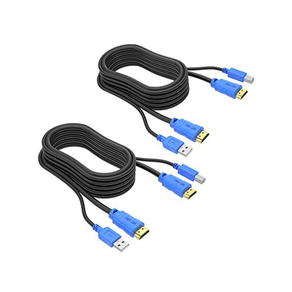 ブラック&amp;ブルー/10ft/MT-VIKI 2 Packs USB HDMI KVM Cable・パッケージ個数:1・?このUSB HDMI KVMケーブルは、スペースを節約し(ケーブルを汚す)、元のHDMIケーブルの長さを延長する...