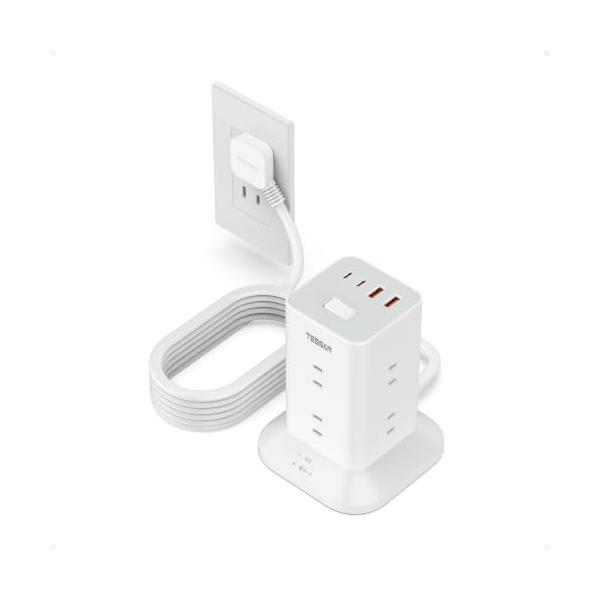 usb-c付きグレー/3m/TS-TPS05JP00・Size:3m・【 一台11役 マルチタップ】この電源タップは日本のために研究し、設計されていて、一般的なタワー型コンセントより小型でコンパクトです（本体サイズ：僅か10x10x12.7...