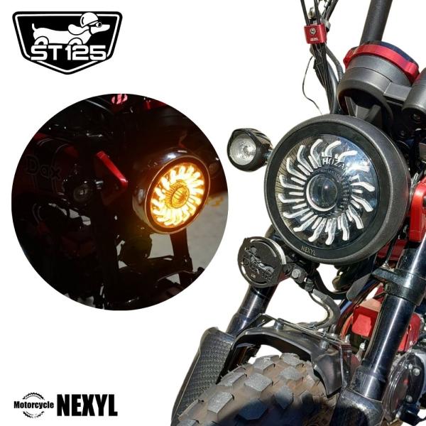 DAX125のフロントフェイスを一気にアップデートする、存在感抜群の“トルネード・サンフレアLEDヘッドライト”（電源取り出しカプラー付き）です。デザイン性・実用性・取り付けやすさの三拍子が揃った、DAX125専用カスタムライト。見た目の印...