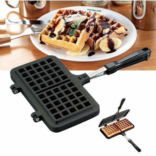 熱伝導のよいアルミダイキャスト製のワッフルメーカー。軽くて丈夫、錆びにくい。熱がムラなく均一にゆきわたるから焼き上がりが違います。■仕様[サイズ]220X全長338X厚さ28mm [素材・材質]本体：アルミニウム合金(表面加工：ふっ素樹脂加...