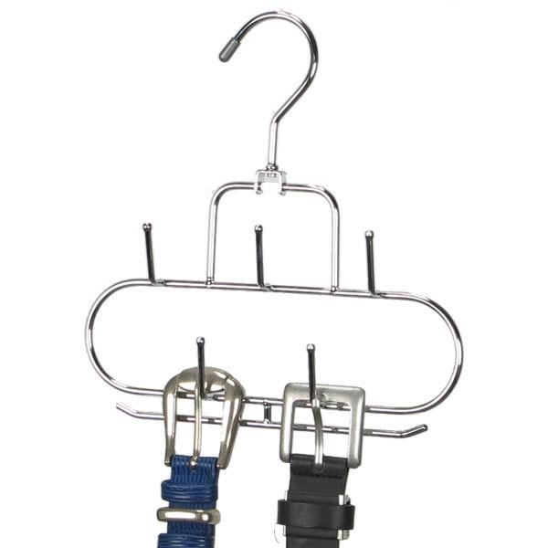 収納場所に困るベルトを引っ掛けるだけで簡単に見やすく一括収納できます。穴のないバックルベルトは下のT字バーに引っ掛けて収納できます。ロングネックレスなどのアクセサリー収納にも便利です。美しいフォルムで生活空間を素敵に演出します。インテリアに...