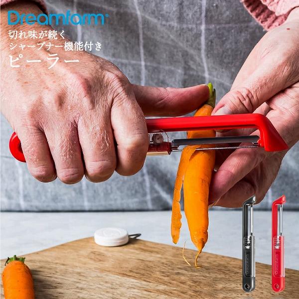 シンプルで使いやすいDream farmのキッチンツールシリーズ。右利き・左利きどちらに引いても使える両刃仕様、切れ味が続く縦型ピーラー。スライド式の安全カバーにセラミックボールを内蔵、開閉する度に刃が整えらるシャープナー機能付きでいつも鋭...