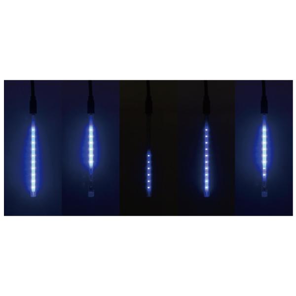 ●流星群のように光が流れる(20cmタイプ)●5本組●カラー：青●サイズ：20cm●LED数：合計100個(1本あたり20個 表10個・裏10個)●点灯モード：流れ点灯(ランダム)・専用整流器 SJ-602D対応●最大連結数：3組・SJV合...