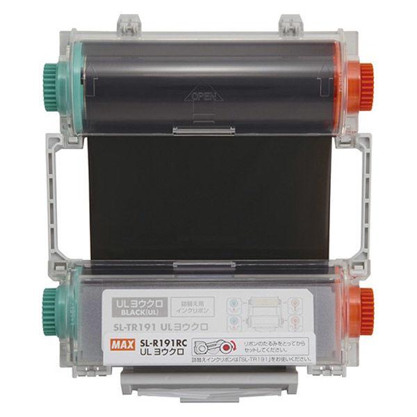 ビーポップ100ｍｍタイプ用詰替え対応インクリボンカセット。インクリボン残量検出対応。リボン幅×長さ　100ｍｍ×60ｍ。●メーカー：MAX（マックス）●ブランド名：Bepop(ビーポップ）●商品名：SL-R191RC ULヨウクロ●品番：...