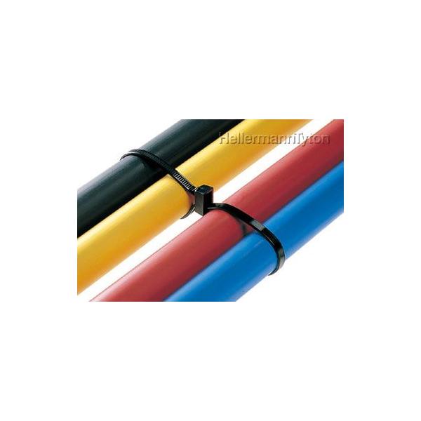 ●入数：100本/袋●色：黒●全長：395mm●幅A：4.7mm●結束径（φmm）：最大φ50が2組●取付穴径（φmm）：●第1ループ引張強度（最小値）N(kgf）：225(22.94)●第2ループ引張強度（最小値）N(kgf）：180(1...