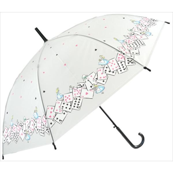 【商品サイズ】幅5cm 奥行9.5cm 高さ85cm【セット内容】本体：１【材質】生地：ポリエチレン　　　　　　中棒：鉄　　　　　　　　　　親骨：グラスファイバー【商品名】キャラクタービニール傘　アリス　乳白色