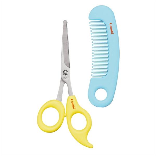 【材質】ステンレス・ABS【対象年齢】0ヶ月〜【商品名】ベビーレーベル　さんぱつバサミ＆クシセット　レーベルパウダーイエロー（ＹＥ）