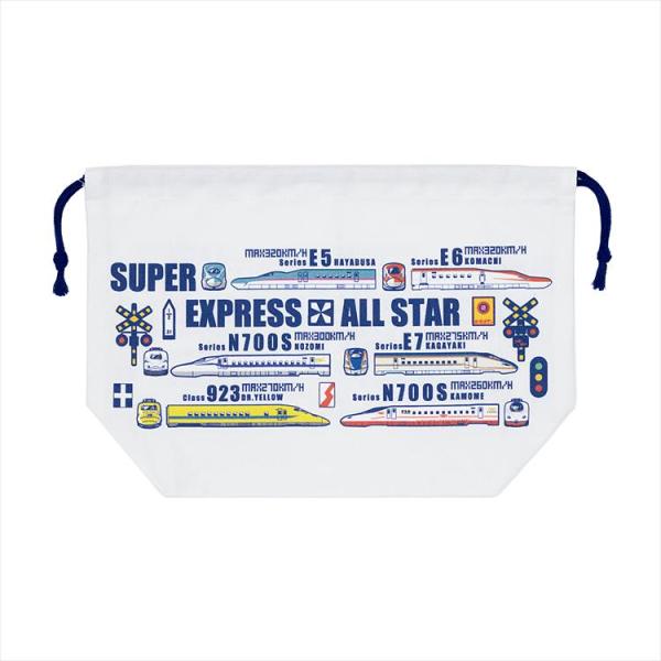 【商品サイズ】幅30cm 奥行10cm 高さ20cm【材質】本体：綿100％   紐：アクリル100%【商品名】てつどうお弁当袋　新幹線＆鉄道標識