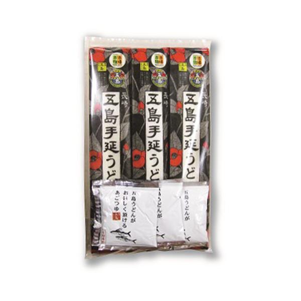 ●商品特徴国産小麦１００％と自然の恵ともいえる海水からとった食塩や食用植物油脂や椿油を贅沢に使用し、細いながらもモッチリとした独特コシとつるりとした喉ごしが特徴の「本場の本物」認定商品、五島手延うどん（国産小麦）３束と長崎産の飛魚（あご）に...