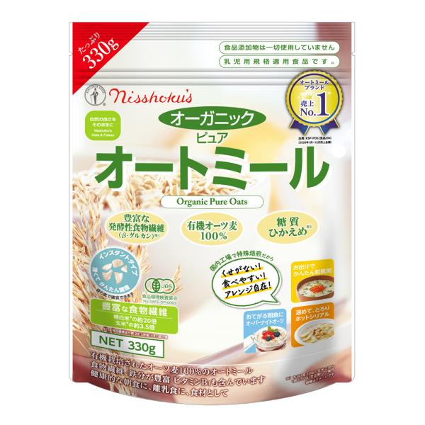 ●商品特徴有機栽培されたオーツ麦（えん麦）100%のオーガニックオートミールです。オートミールは発酵性食物繊維（β-グルカン）が豊富で糖質控えめです。その他に鉄分やたんぱく質、ビタミンB1、2種類の食物繊維（水溶性及び不溶性）が含まれており...