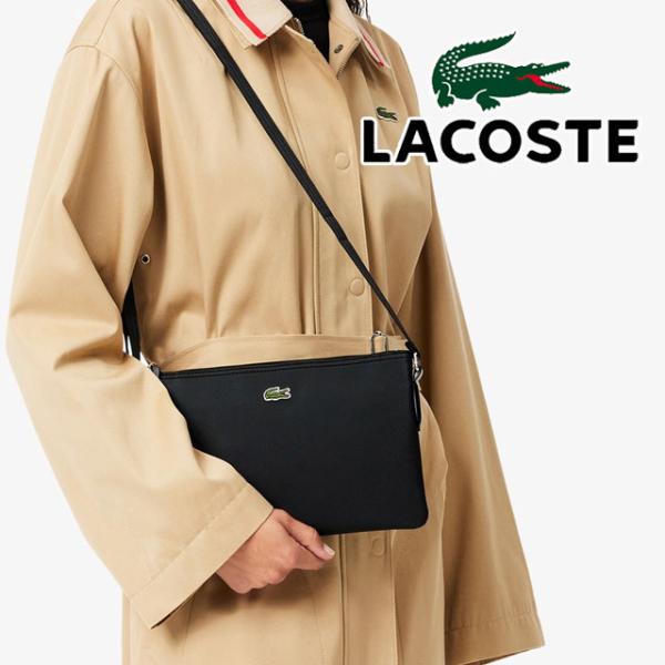 ラコステ|LACOSTENF1887P レディース ショルダーポーチ■商品説明000 / ブラック （E1252）※こちらは専用梱包材なしの商品のみのお届けとなります。ミニマルなスタイルにブランドを象徴するワニロゴパッチが主張するフラットシ...
