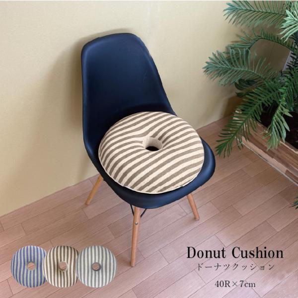 シフォンケーキのように柔らかな低反発クッションが気持ちいい。綿配合でタッチ感も良い。色：ブルー、ベージュ、グレイサイズ：直径40×穴の直径7cm×高さ6cm表面：ポリエステル65％ 綿35％中身：低反発クッション中国製クッション 円座 低反...