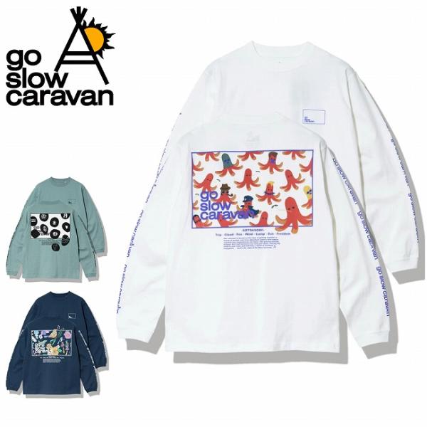 go slow caravan ゴースローキャラバン USA/CスクエアLOGOバックプリントロングスリーブTEE 361901 【 Tシャツ 綿 コットン 長袖 トップス ロンT アウトドア 】【メール便・代引不可】