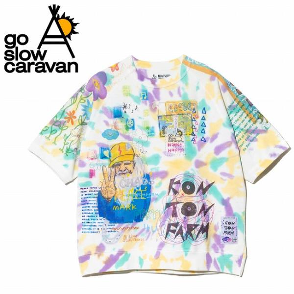 go slow caravan ゴースローキャラバン 32/1三本引き揃えヘビー天竺TIE DYE 落書きカオス ラグラン TEE 362612 【 Tシャツ トップス コットン 綿 アウトドア  】