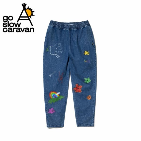 go slow caravan ゴースローキャラバン 落書きプリントイージーパンツ 366117 【 ボトムス ロングパンツ テーパード 綿 コットン デイリーユース キャンプ アウトドア 】