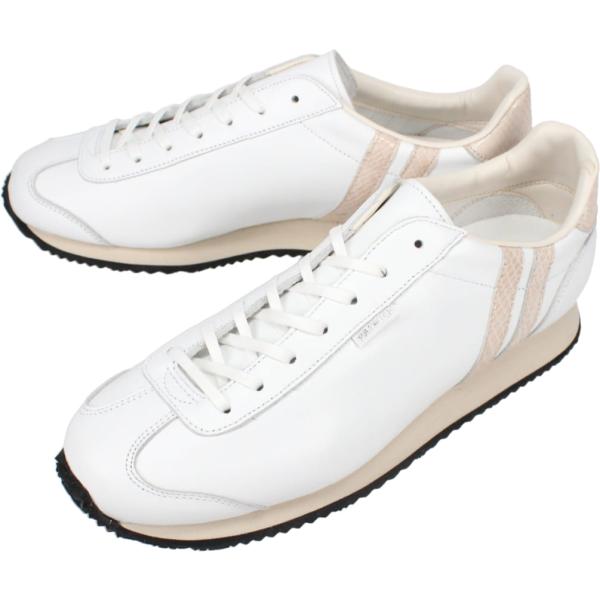 【商品説明】「NEVADA II」の素材提案モデルです。アッパーは光沢感のあるステアレザーを使用。２本ラインと踵にはスネーク柄のエナメルフィルムでアクセントを加えました。【素材】アッパー：ステアレザーソール：ラバー【サイズ感】スタッフＳ（普...