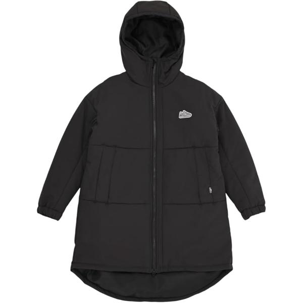 胸元のシューズワッペンがワンポイントのハーフコート。シボ感のあるナイロン素材を使用した、後ろが長く腰下まで隠れるミドル丈の中綿のジャケット。口元まで隠れるフード、ピスネーム付きハンドポケット、ゴム仕様の袖口で保温性が高く、冬のおでかけや屋外...