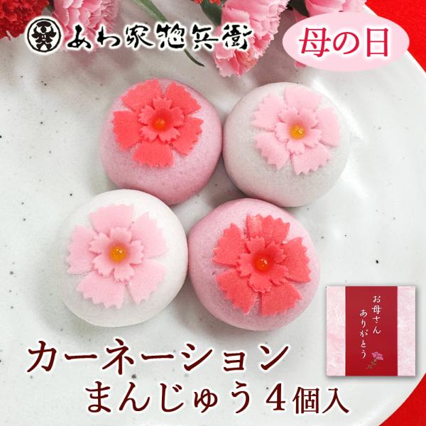 【発売日：2026年05月01日】母の日贈り物には心に残るような可愛いくて美味しい和菓子のプレゼントをどうぞ。母の日には欠かせないカーネーションがかわいいお饅頭になりました♪ピンクのカーネーションには「白あん」、赤のカーネーションには「イチ...