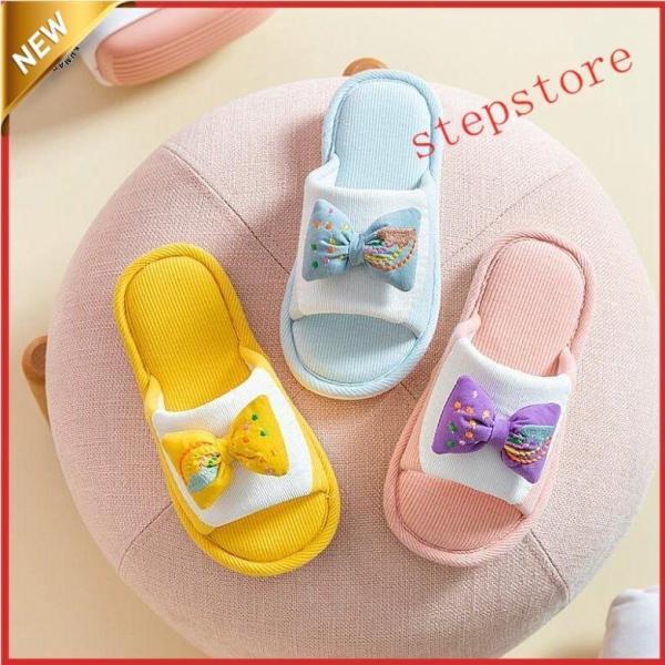 スリッパ キッズ 子供用サンダル 夏 秋 室内用 子供靴 軽い 履きやすい シューズ 男の子 女の子 綿麻 おしゃれ ルームシューズ蝶結び　可愛いメイン素材：綿麻+PVCサイズ:内寸19.5CM(26/27) 内寸20CM(28/29) 内...