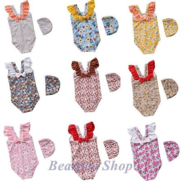 フリルが女の子らしくてキュートなレオタードタイプの水着です。バックスタイルも可愛いですよ◎素材:ポリエステルセット内容:2点セット（帽子付き）製作元 中国(チャイナ)水着の取り扱いご注意◆濡れたまたビニール袋に密封し長時間放置しますと色移り...