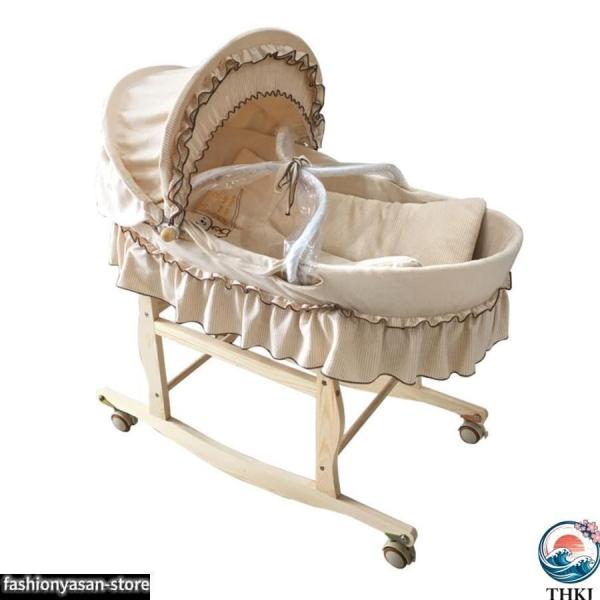【製品仕様】重量/約7kg 荷重/約30Kg サイズ/上の図に示す【セット内容?付属品】 前掛け、布団、海綿敷、日遮る棚、枕、蚊帳、木製クレードルボトムサポート、ホイール【配件材質】バスケット：トウモロコシの殻と麦わら 生地：純綿生地 マッ...