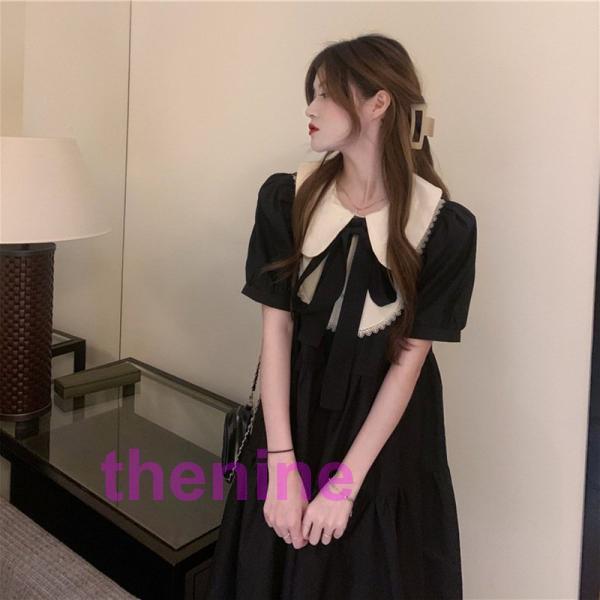 リボンと襟がとてもガーリーでキュート・且つ全体的に上品でエレガントです。素材:綿ポリ  サイズ：　S---着丈:96  袖丈:26 胸囲:96  肩幅34cmM---着丈:96  袖丈:26 胸囲:97  肩幅34cmL---着丈:96  ...